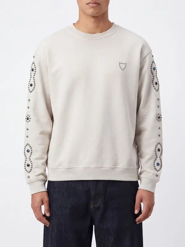 HTC LOS ANGELES Relaxed Fit Studded And Embroidered Cotton Sweatshirt - White