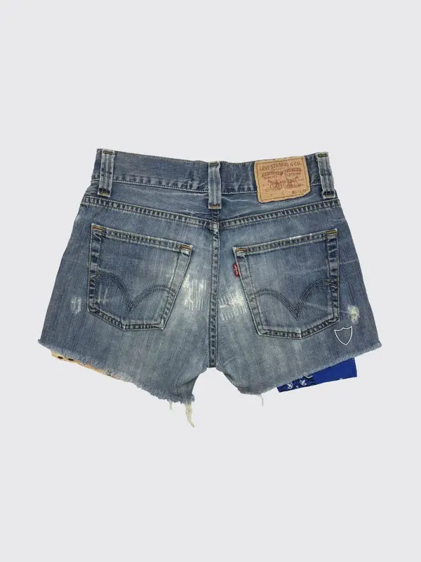 HTC LOS ANGELES Studded Denim Shorts With Bandana Print