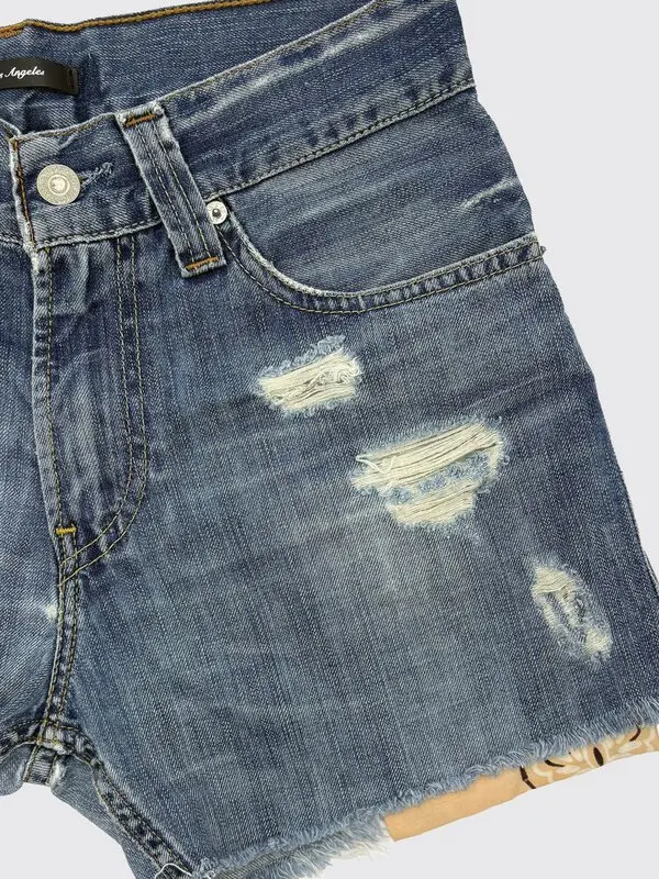 HTC LOS ANGELES Studded Denim Shorts With Bandana Print