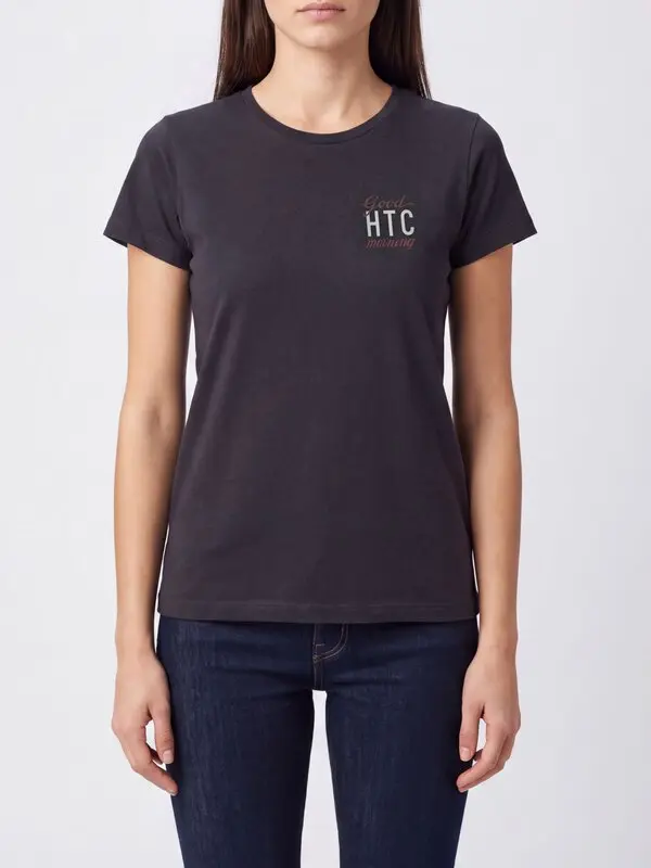 HTC LOS ANGELES Slim Fit Contrast Logo Cotton T-shirt - Black
