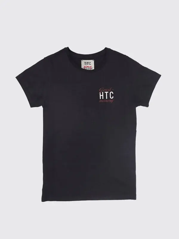 HTC LOS ANGELES Slim Fit Contrast Logo Cotton T-shirt - Black
