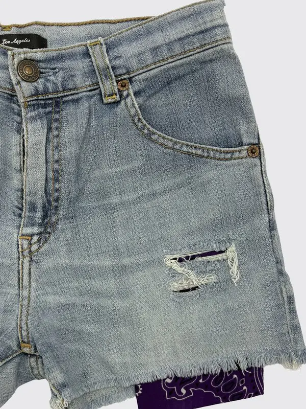 HTC LOS ANGELES Mid-rise Distressed Shorts With Bandana Detail