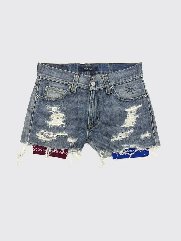 HTC LOS ANGELES Mid-rise Studded Shorts With Bandana Embroidery