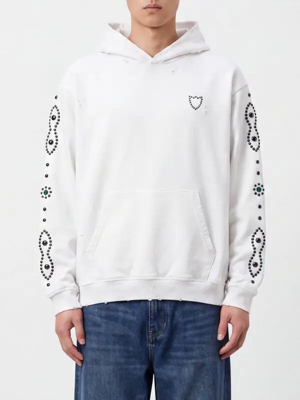 HTC LOS ANGELES Oversized Studded Cotton Hoodie With Embroidery