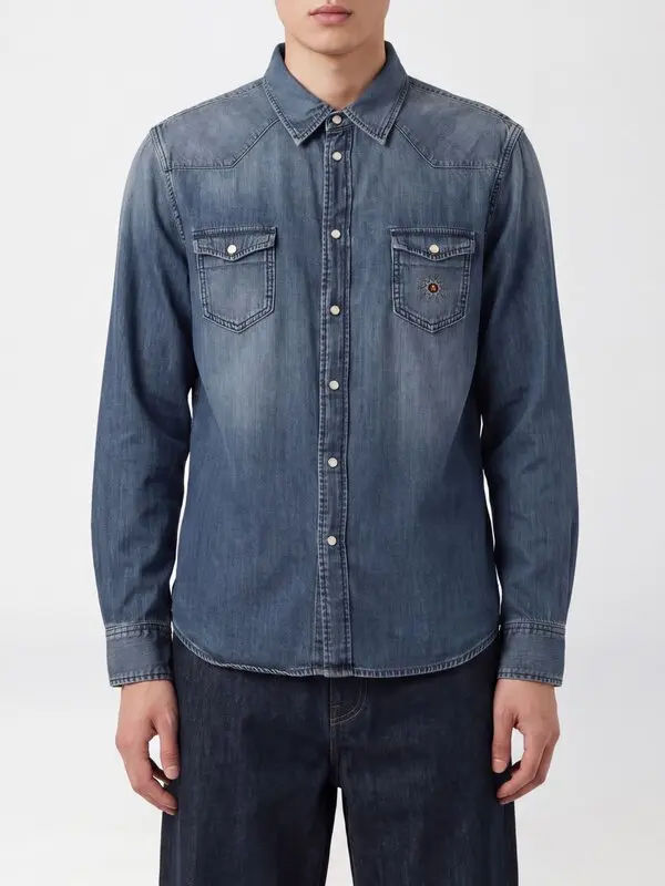 HTC LOS ANGELES Long-sleeved Denim Shirt With Studs And Patch Pockets