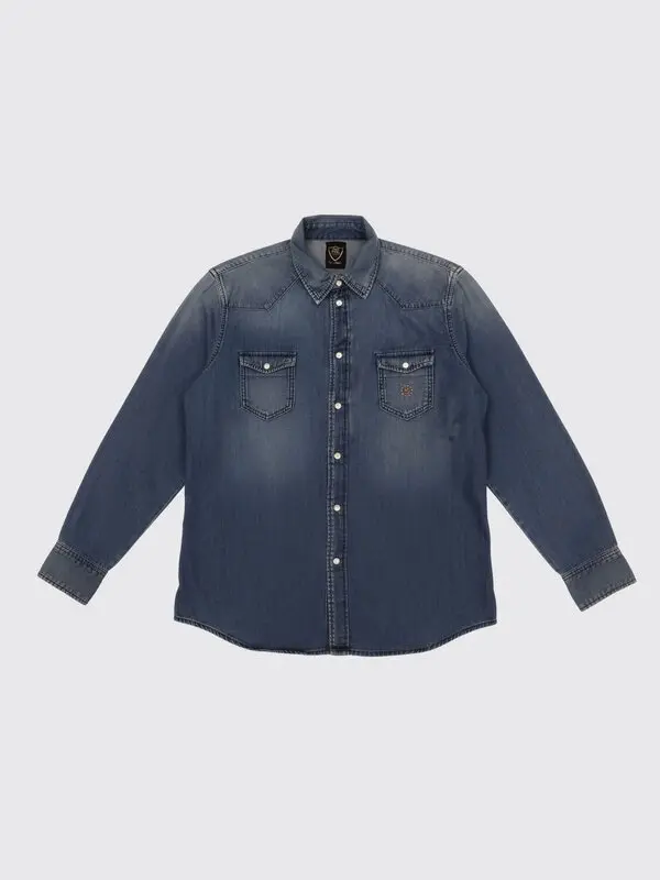 HTC LOS ANGELES Long-sleeved Denim Shirt With Studs And Patch Pockets