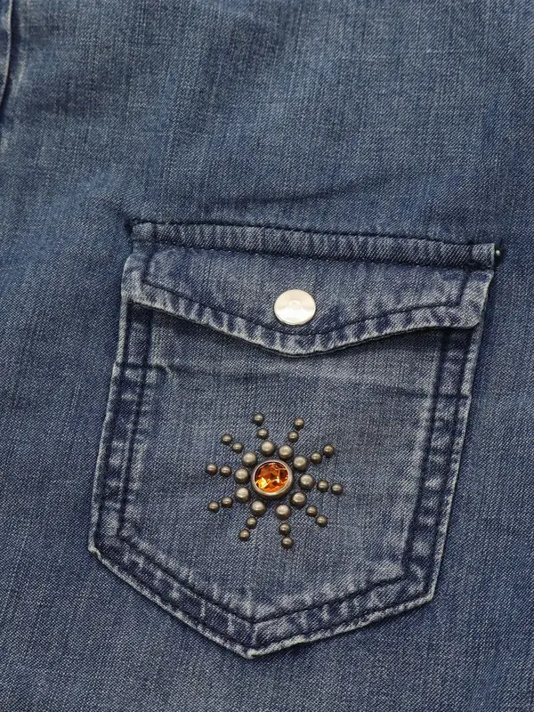HTC LOS ANGELES Long-sleeved Denim Shirt With Studs And Patch Pockets