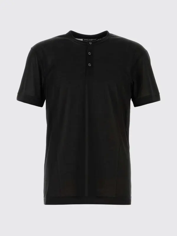 Dolce & Gabbana Crewneck Three-button T-shirt In Pure Silk - Black