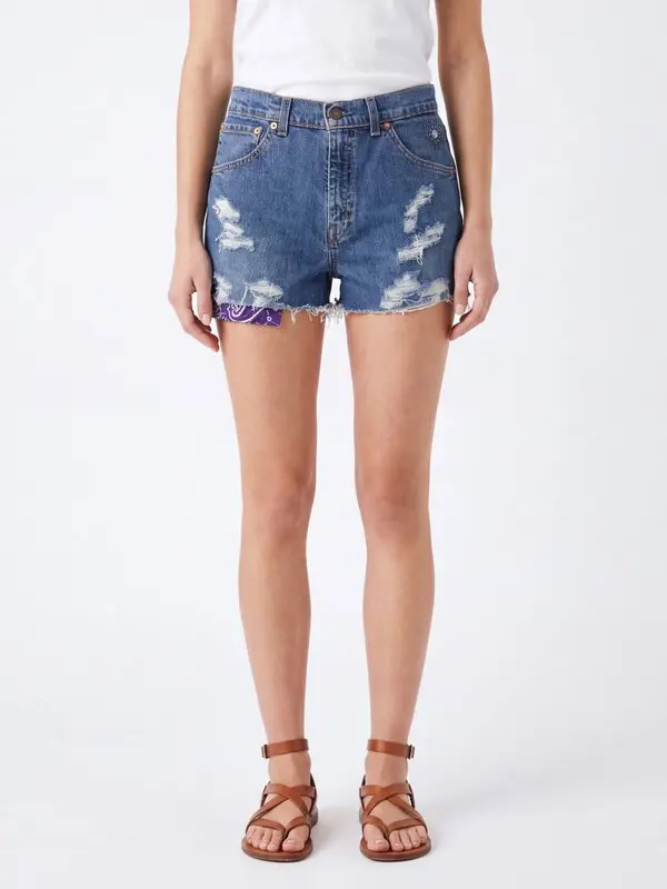 HTC LOS ANGELES High-waisted Distressed Shorts With Raw Hem