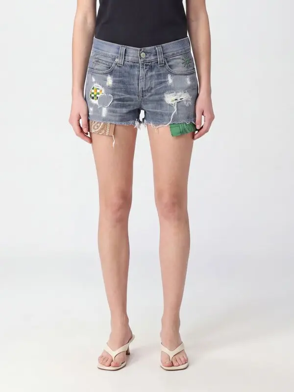 HTC LOS ANGELES Low-rise Studded Shorts With Frayed Hem