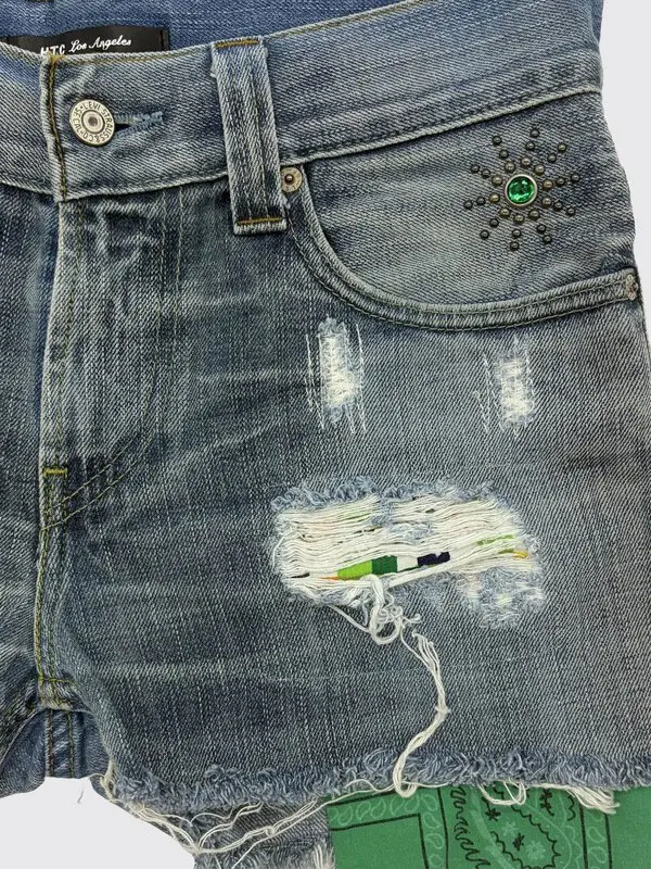 HTC LOS ANGELES Low-rise Studded Shorts With Frayed Hem