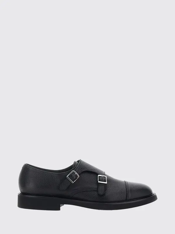 DOUCAL'S Double Buckle Monk Strap Shoes In Grained Calfskin
