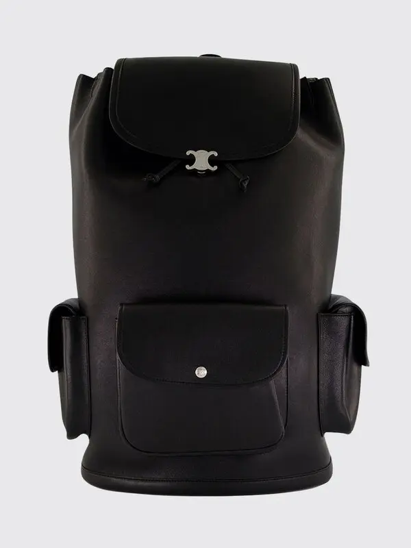 Celine Triomphe Lambskin Backpack With Drawstring And Flap Closure - Black