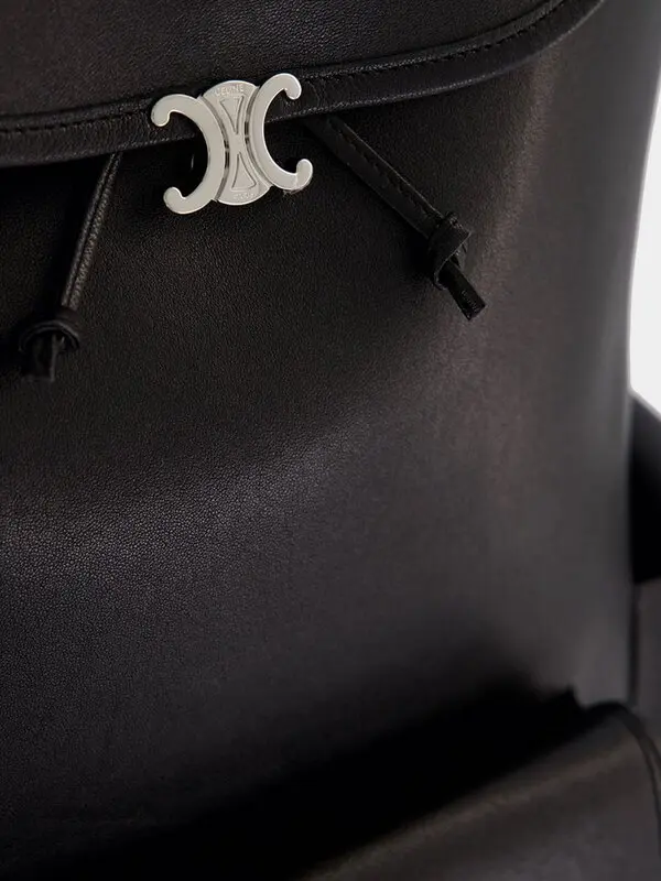 Celine Triomphe Lambskin Backpack With Drawstring And Flap Closure