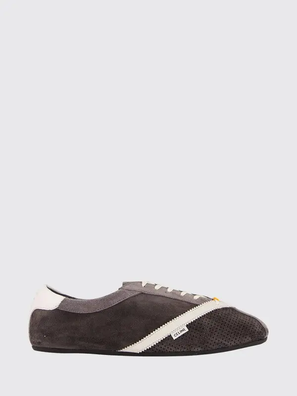 Celine Low Top Sneakers In Leather And Suede With Bicolour Design And Perforated Toe - Grey