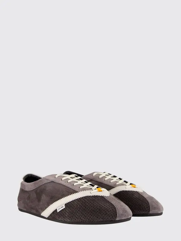 Celine Low Top Sneakers In Leather And Suede With Bicolour Design And Perforated Toe