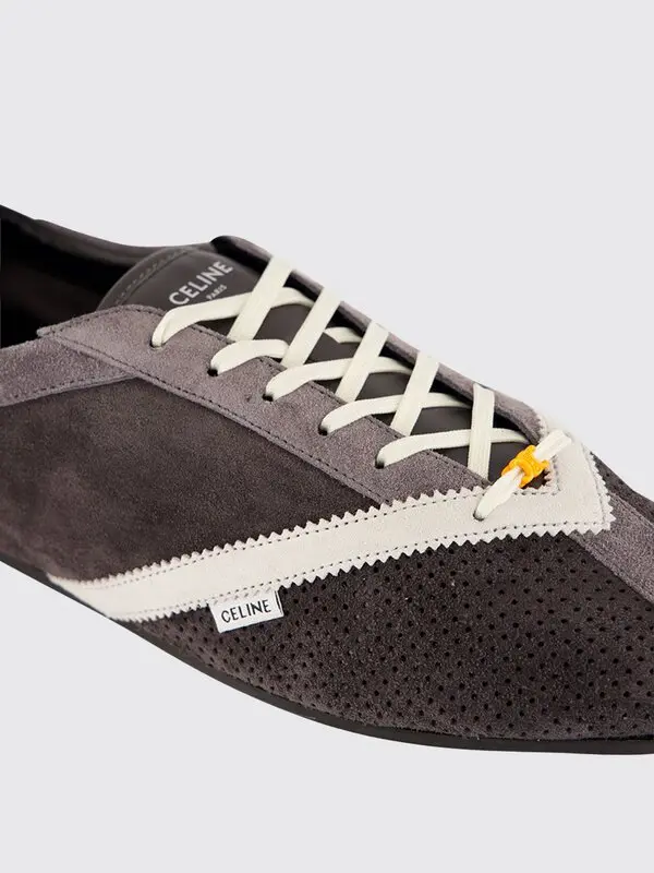 Celine Low Top Sneakers In Leather And Suede With Bicolour Design And Perforated Toe