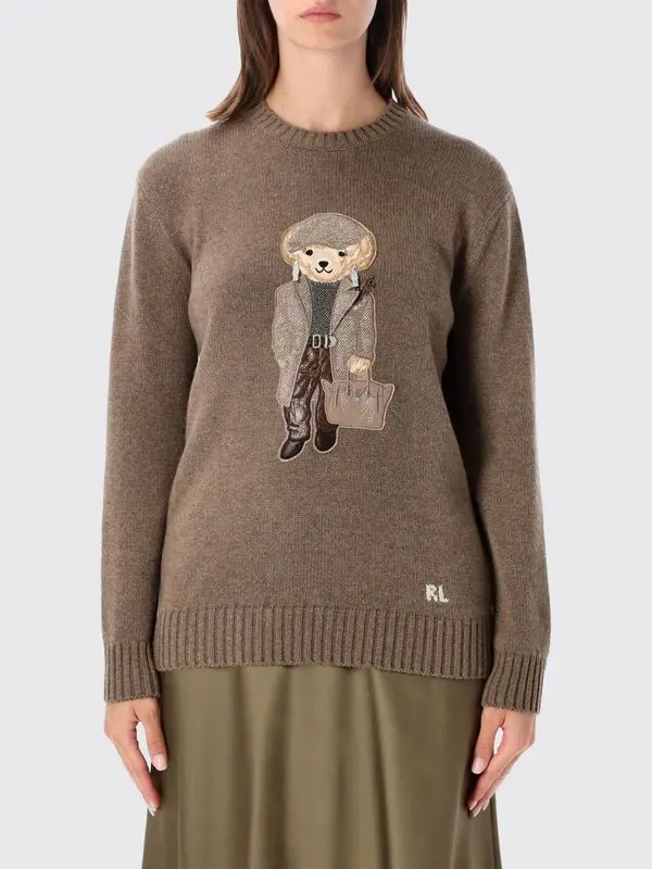 Ralph Lauren Crewneck Jumper In Cashmere With Contrasting Teddy Bear Print - Blush Pink