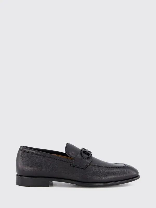 FERRAGAMO Hammered Leather Penny Loafers With Gancini Logo