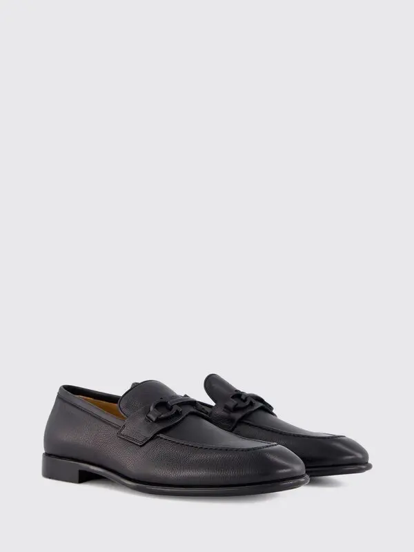 FERRAGAMO Hammered Leather Penny Loafers With Gancini Logo
