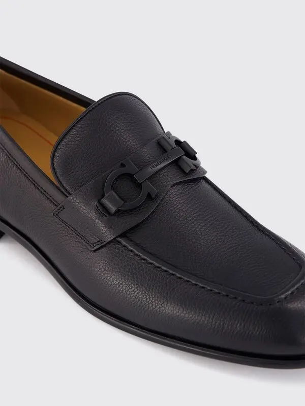 FERRAGAMO Hammered Leather Penny Loafers With Gancini Logo