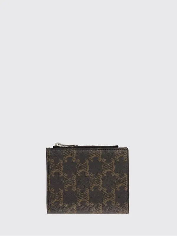 Celine Bifold Wallet In Coated Canvas With Triomphe Monogram - Black