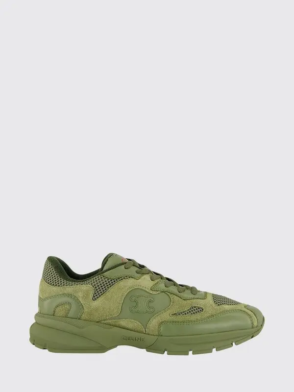 Celine Low Top Sneakers In Mesh And Suede With Monogram Pattern - Green
