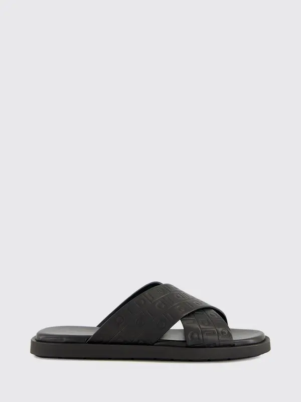 FERRAGAMO Gancini Embossed Calfskin Leather Slide Sandals