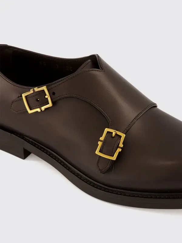 FERRAGAMO Smooth Calfskin Monk Strap Shoes With Double Buckle