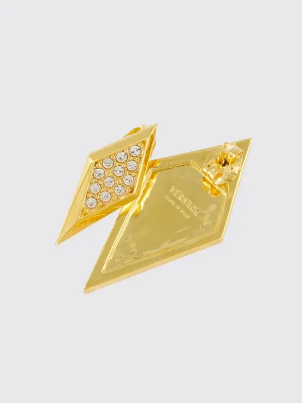 Versace Diamond-shaped Stud Earrings With Charm And Rhinestones - Gold