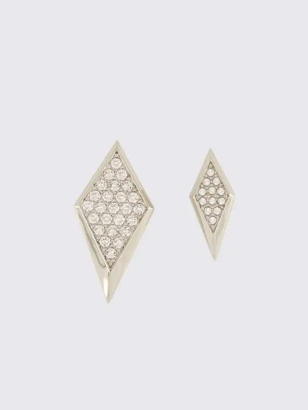 Versace Diamond-shaped Stud Earrings With Charm And Rhinestones - Silver