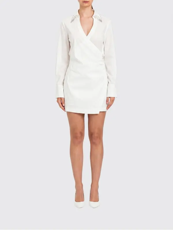 TWINSET Jewel-collar Cotton-blend Wrap Chemisier Mini Dress