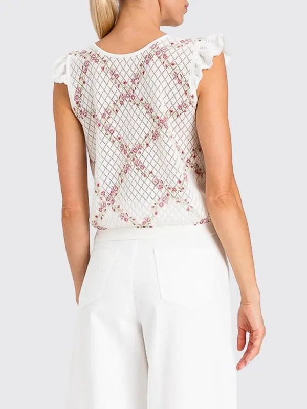 TWINSET Floral Print Slim Fit Cotton Knit Sleeveless Top