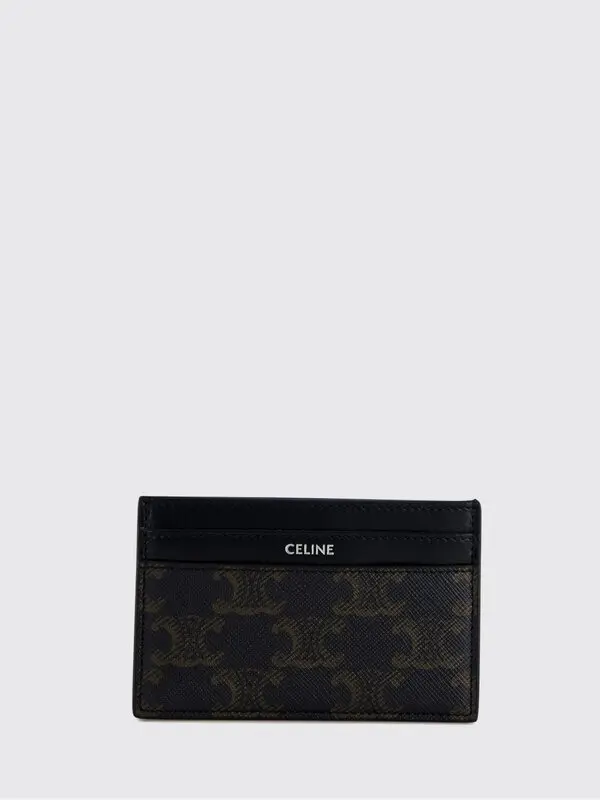 Celine Triomphe Canvas Card Holder With Calfskin Details - Black