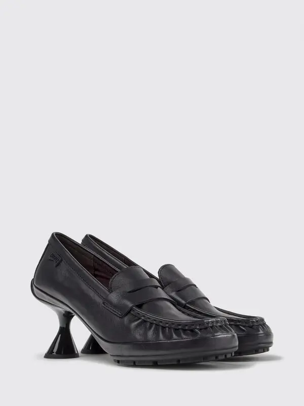 Camper Right Left Loafers In Smooth Leather With A Medium Spool Heel - Black