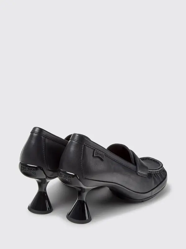 Camper Right Left Loafers In Smooth Leather With A Medium Spool Heel - Black
