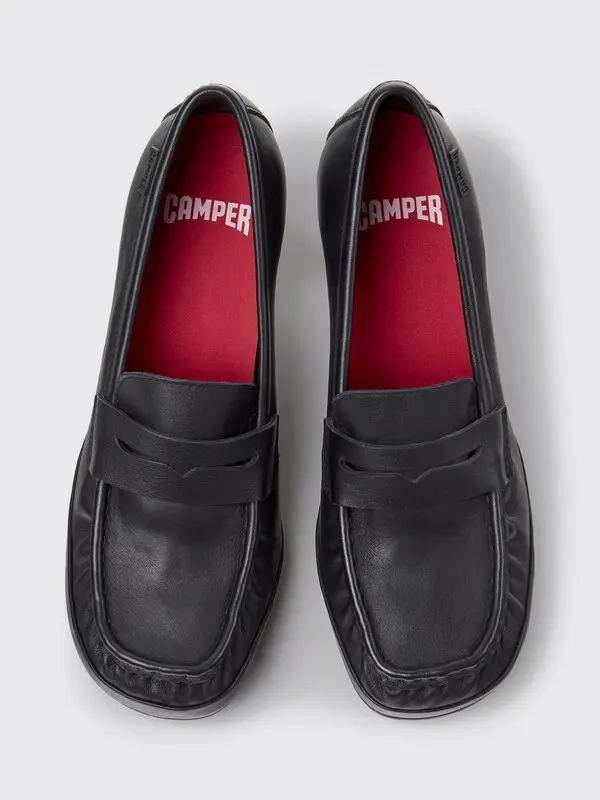 Camper Right Left Loafers In Smooth Leather With A Medium Spool Heel - Black