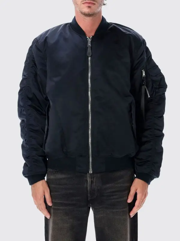 Alpha Industries Relaxed Fit Nylon Bomber Jacket With Zip Closure - Blue