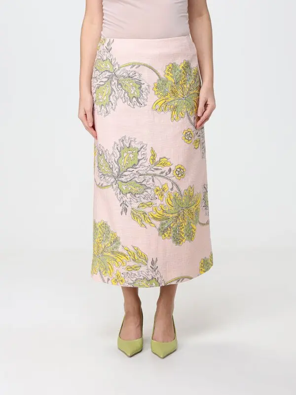 La DoubleJ High-waisted Floral Print Stretch Cotton Midi Pencil Skirt - Pink
