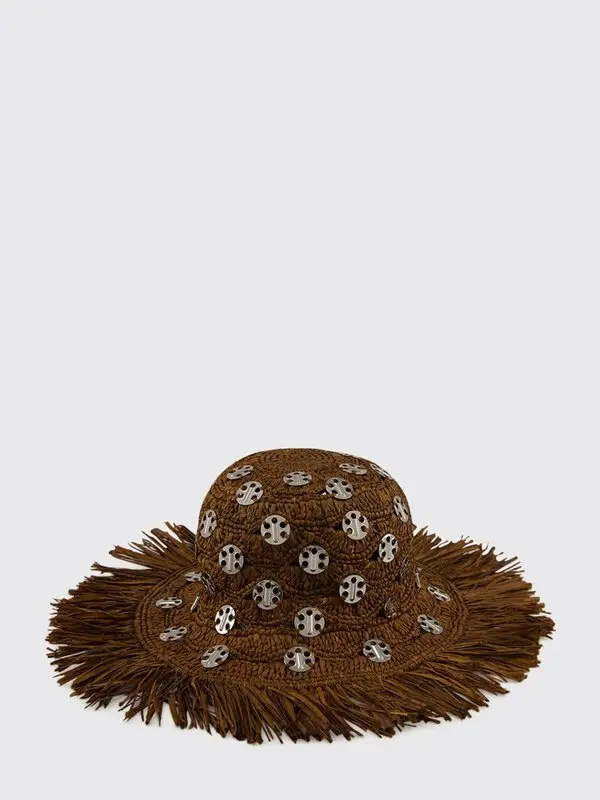 Rabanne Woven Raffia Hat With A Wide Brim And Frayed Edge Detailing