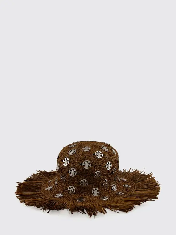 Rabanne Woven Raffia Hat With A Wide Brim And Frayed Edge Detailing