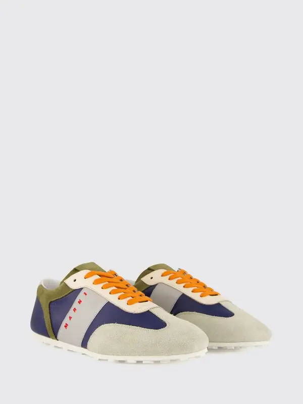 Marni Suede Low-top Sneakers With An Abstract Pattern And Embroidered Logo