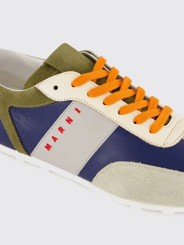 Marni Suede Low-top Sneakers With An Abstract Pattern And Embroidered Logo