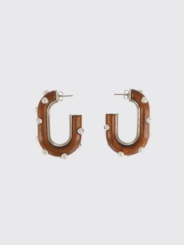 Rabanne Wood And Brass Stud Earrings With Beaded Application Detail