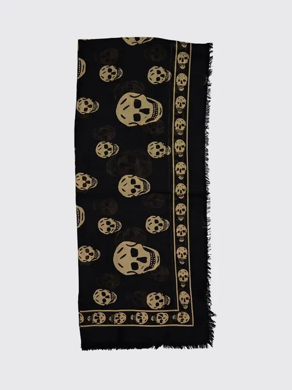 Alexander McQueen Skull Print Modal And Silk-blend Scarf With Fringed Edges - Black