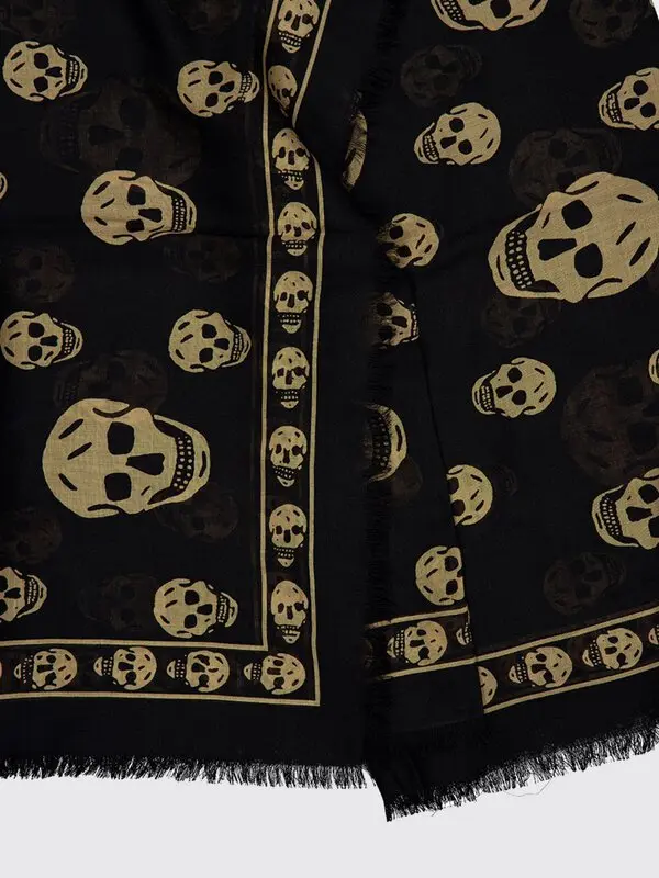 Alexander McQueen Skull Print Modal And Silk-blend Scarf With Fringed Edges - Black