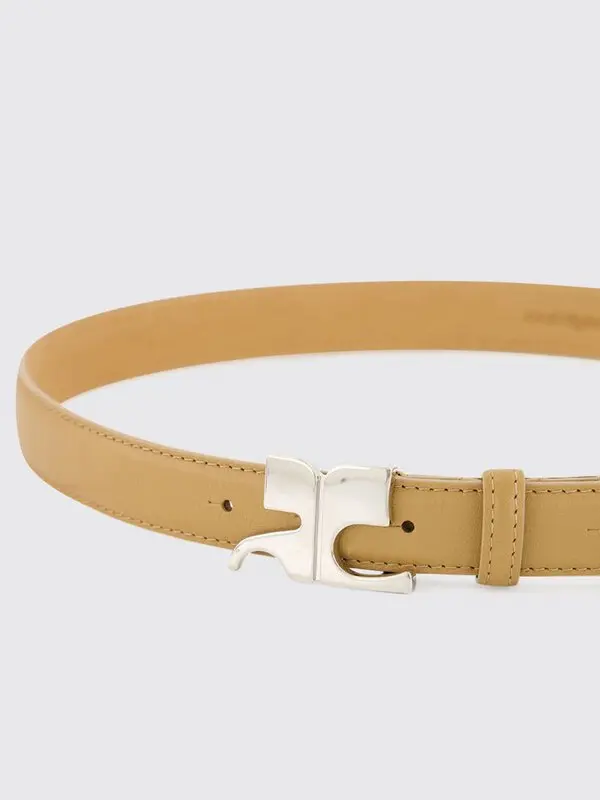 COURREGES Adjustable Leather Belt With A Metallic Monogram Buckle