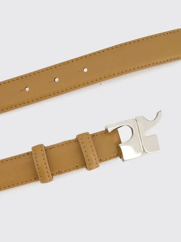 COURREGES Adjustable Leather Belt With A Metallic Monogram Buckle