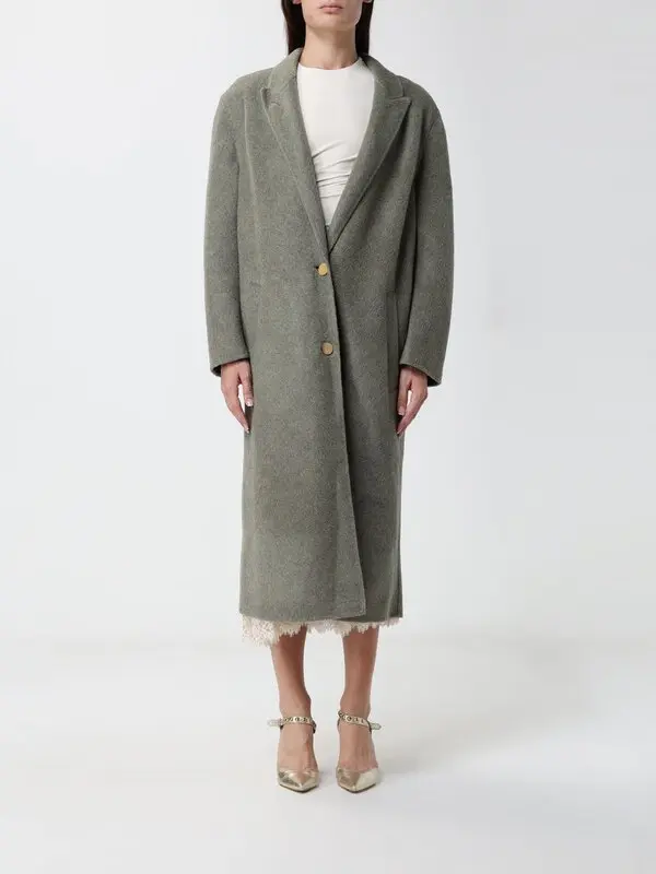 Alberta Ferretti Single-breasted Long Coat In Wool Cashmere And Silk With Lapels
