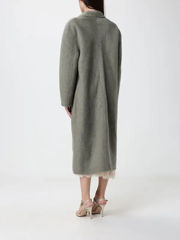 Alberta Ferretti Single-breasted Long Coat In Wool Cashmere And Silk With Lapels